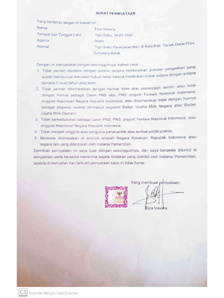 Surat Pernyataan Elza | PDF