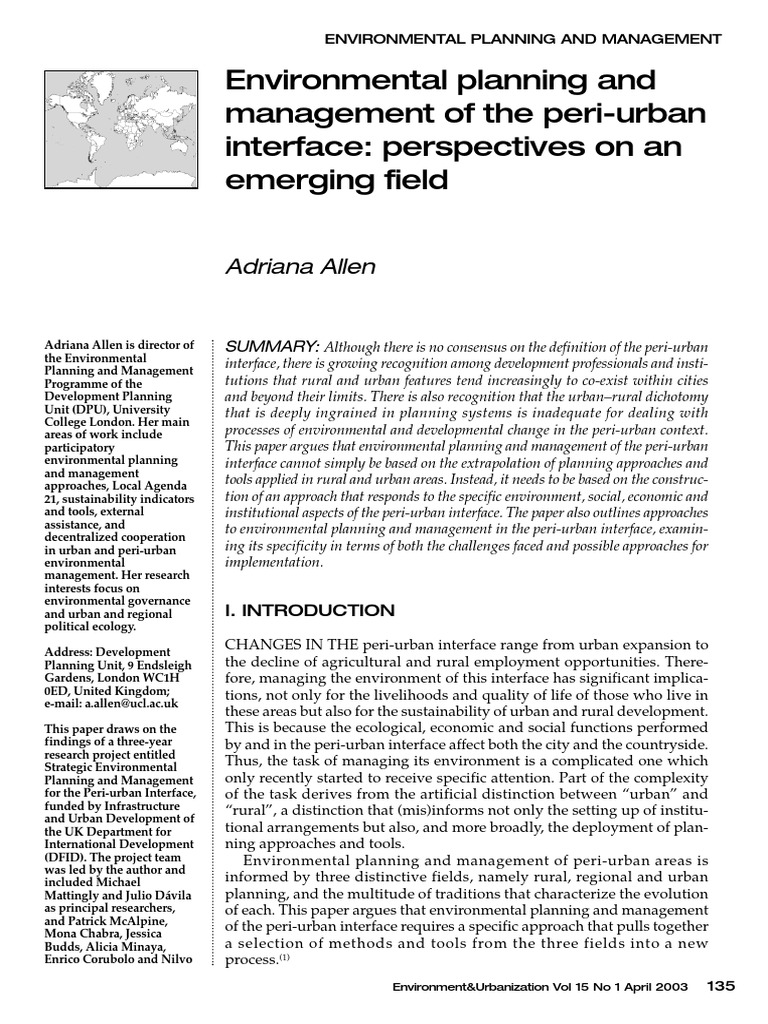 Environmental planning and management of the peri-urban interface ...