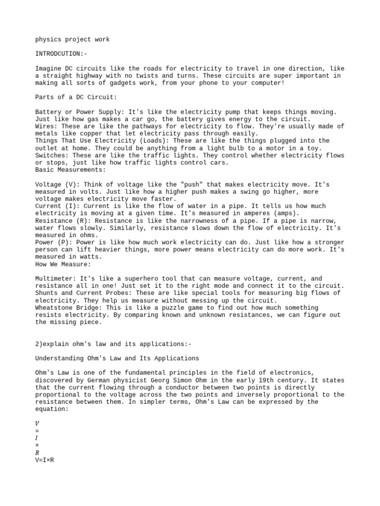 Physics Project Work | PDF | Series And Parallel Circuits | Electrical ...