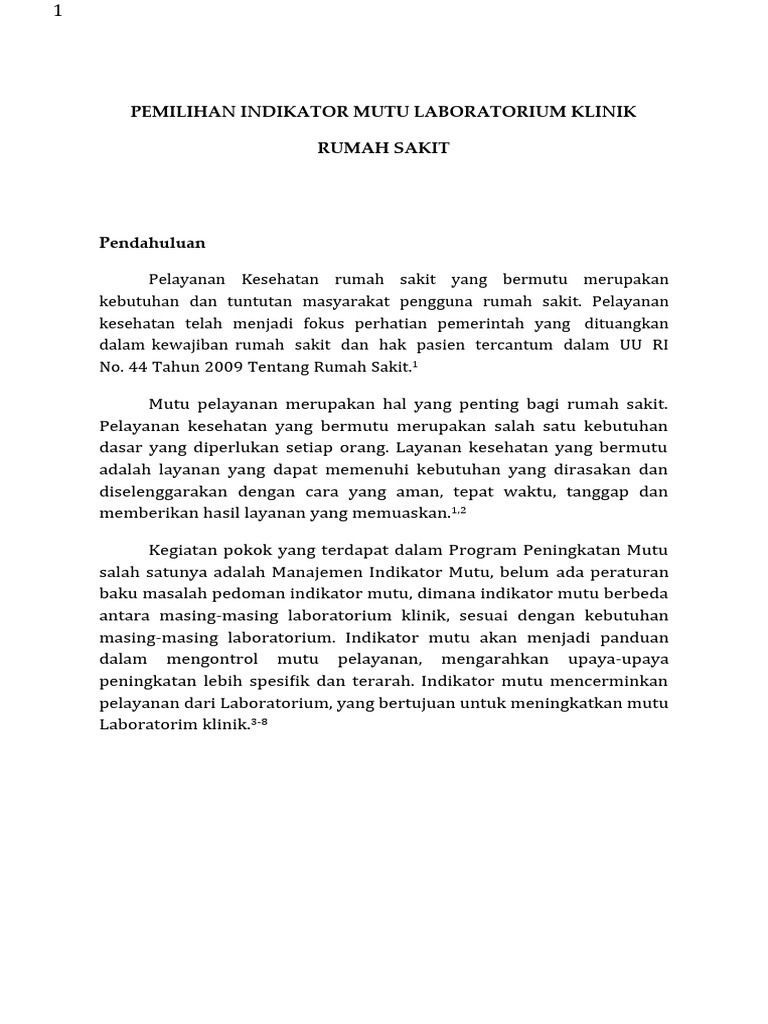 Materi 12, PEMILIHAN INDIKATOR MUTU LABORATORIUM KLINIK RUMAH SAKIT ...