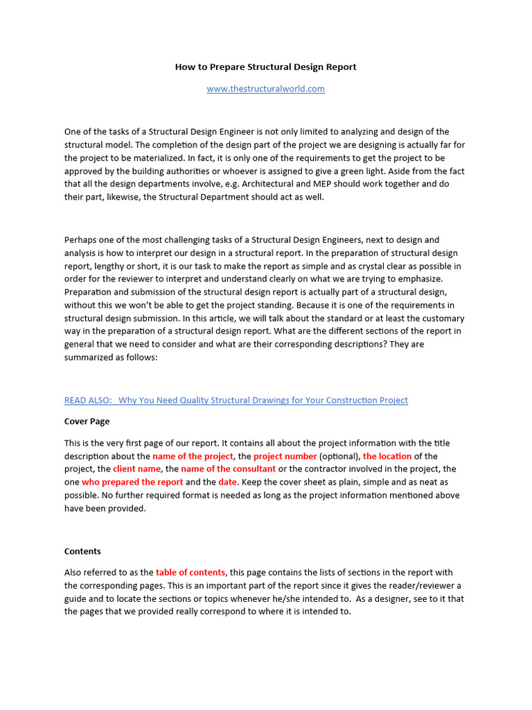 To Prepare Structural Design Report | PDF