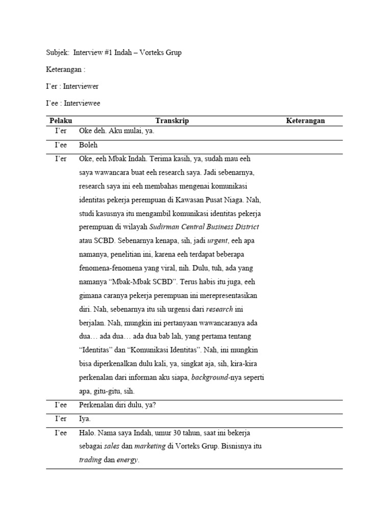 Contoh Transkrip Interview | PDF
