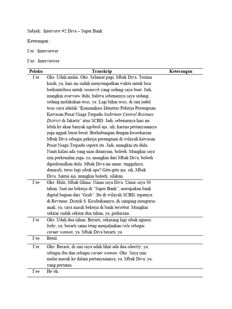 Contoh Transkrip Interview | PDF