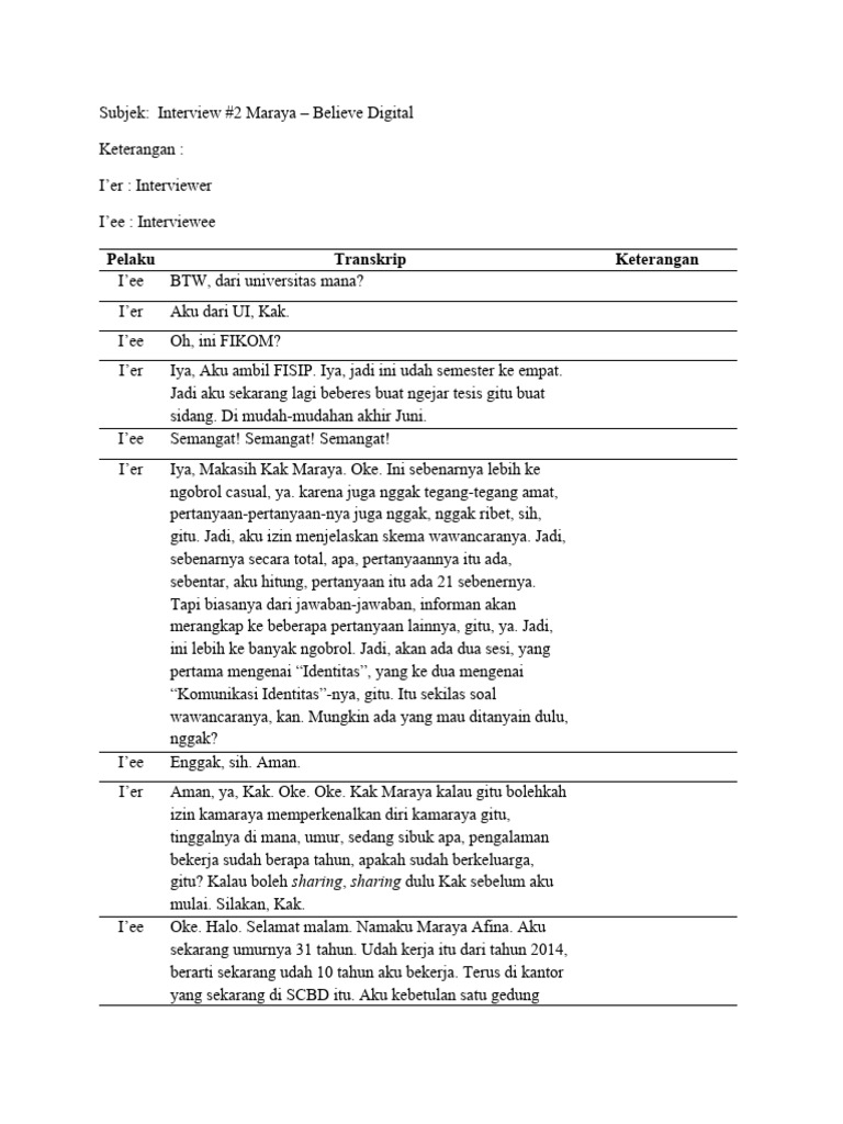 Contoh Transkrip Interview | PDF
