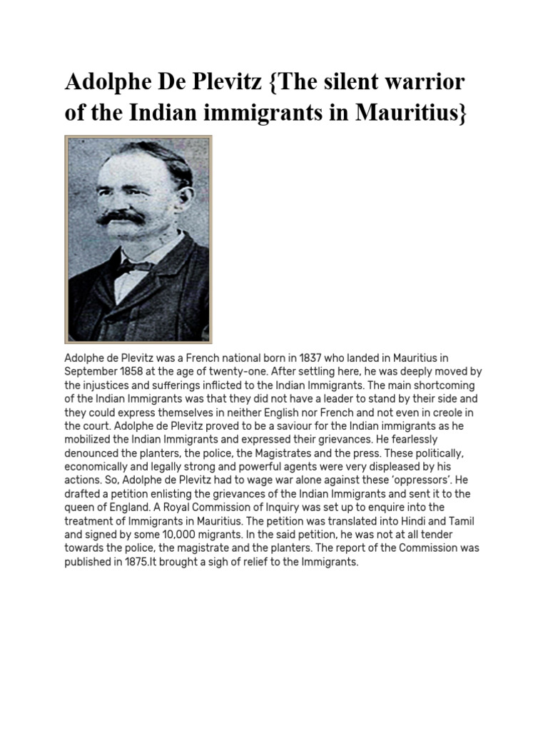 Adolphe De Plevitz: Advocate for Immigrants | PDF