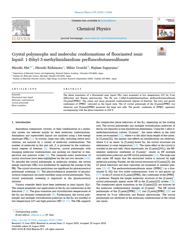 Crystal polymorphs and molecular conformations of fluorinated IL | Download Free PDF | X Ray ...