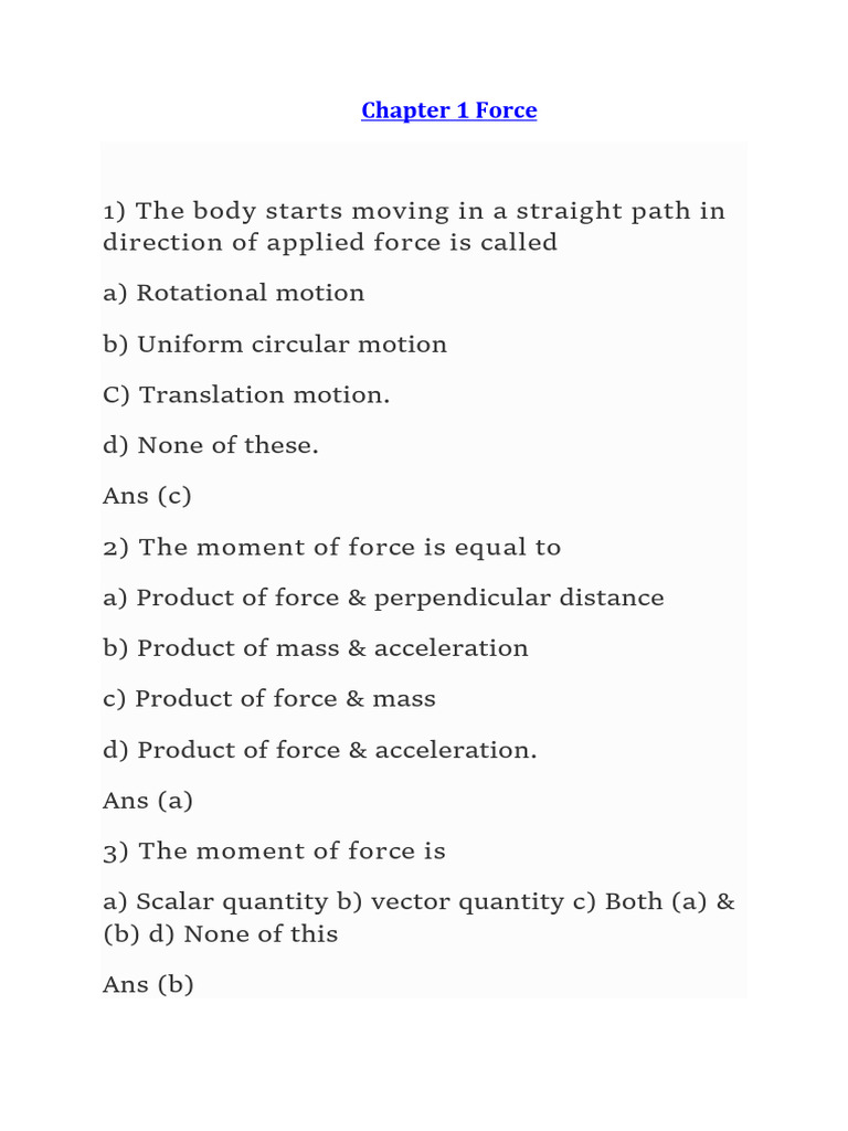 Chapter 1,2,3 MCQ Phy 10icse | PDF | Force | Lever
