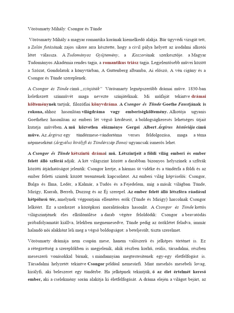 Vörösmarty Mihály, Csongor És Tünde | PDF