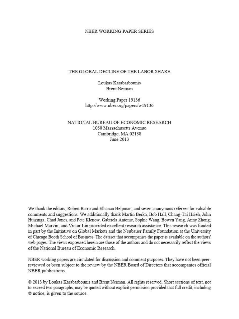 Loukas Karabarbounis, Brent Neiman - The Global Decline in The Labor ...