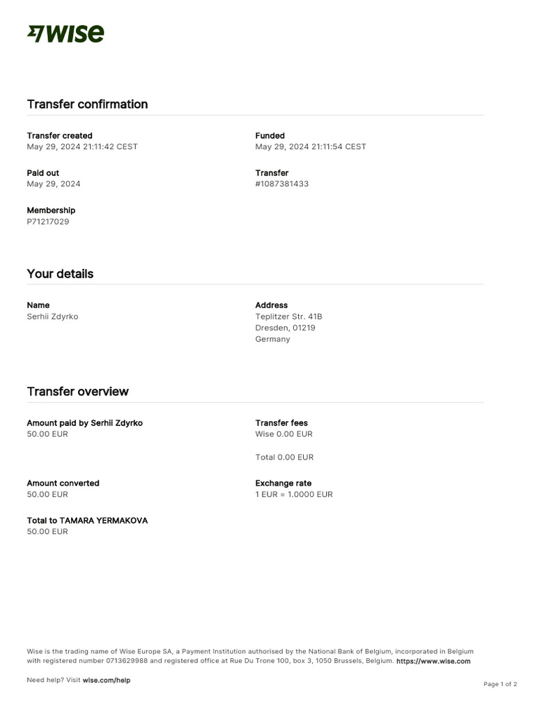 Wise Transaction Invoice Transfer 1087381433 3142049050 en | PDF