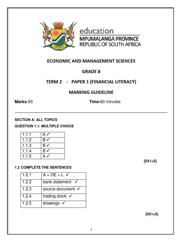 GRADE 8 PAPER 1 MEMO JUNE CONTROL TEST_082508 | Download Free PDF ...