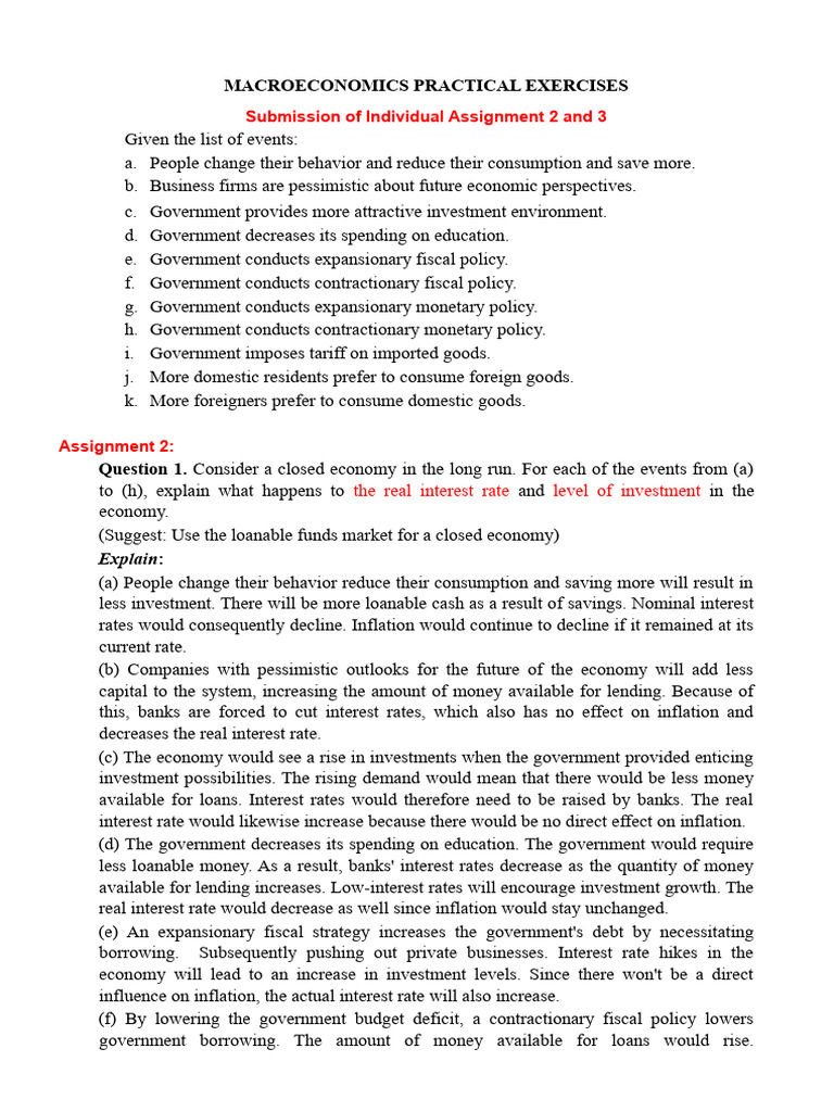 Macroeconomics Exercises on Interest Rates | PDF | Fiscal Policy ...