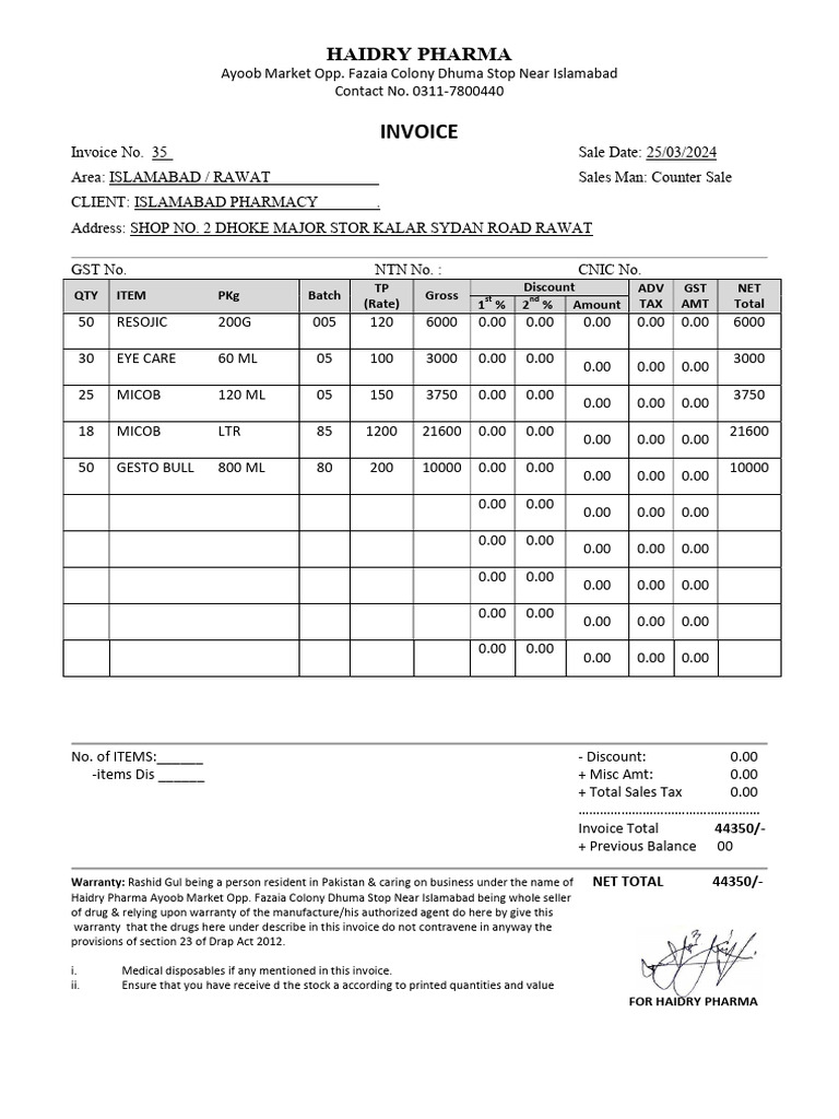 Invoice: Haidry Pharma | PDF | Invoice | Economies