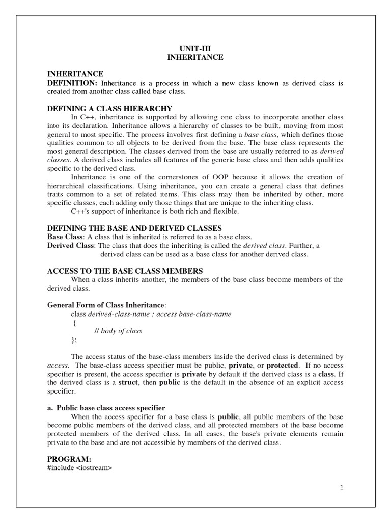 Unit 3 Pdf Class Computer Programming Inheritance Object Oriented Programming