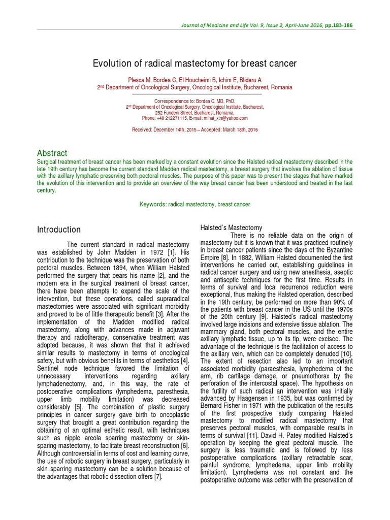 HALSTED | PDF | Mastectomy | Breast Cancer