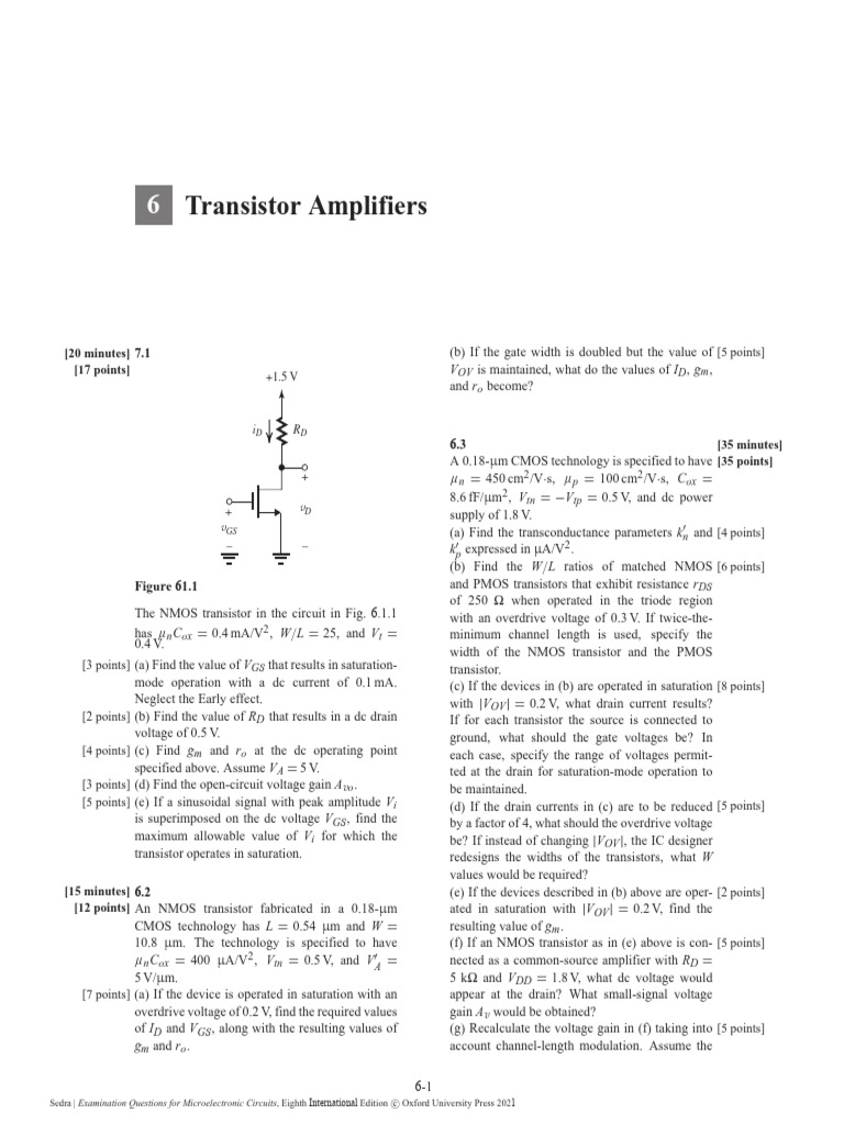 Transistor Amplifiers Chapter06 ExamQuestions-1 | PDF | Amplifier | Mosfet
