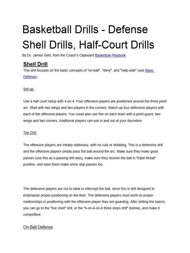 Defense Shell Drill | PDF | Indoor Sports | Athletic Sports