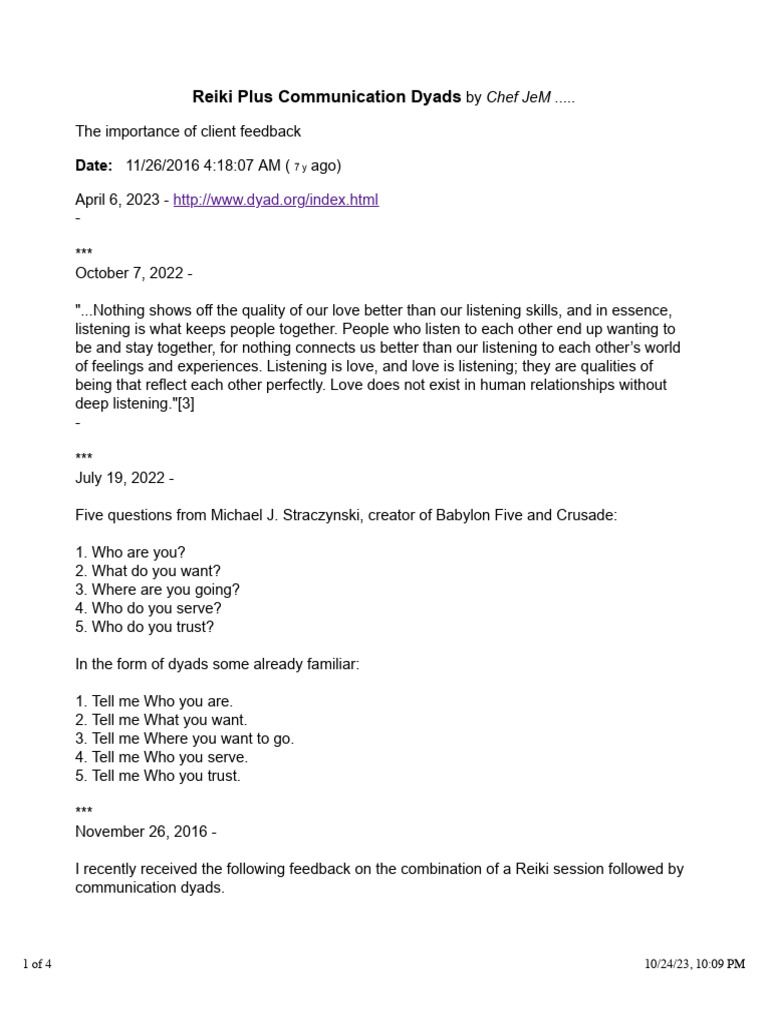 (4 PGS) Reiki Plus Communication Dyads by Chef JeM | PDF | Self ...