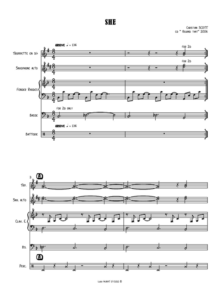 She Christian Scott TSP Score | PDF | Saxophone | Woodwind Instruments