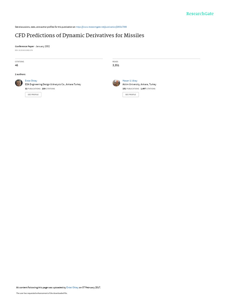 CFD Predictions of Dynamic Derivatives For Missiles | PDF | Fluid ...