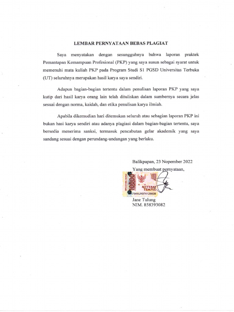 Lembar Bebas Plagiat | PDF