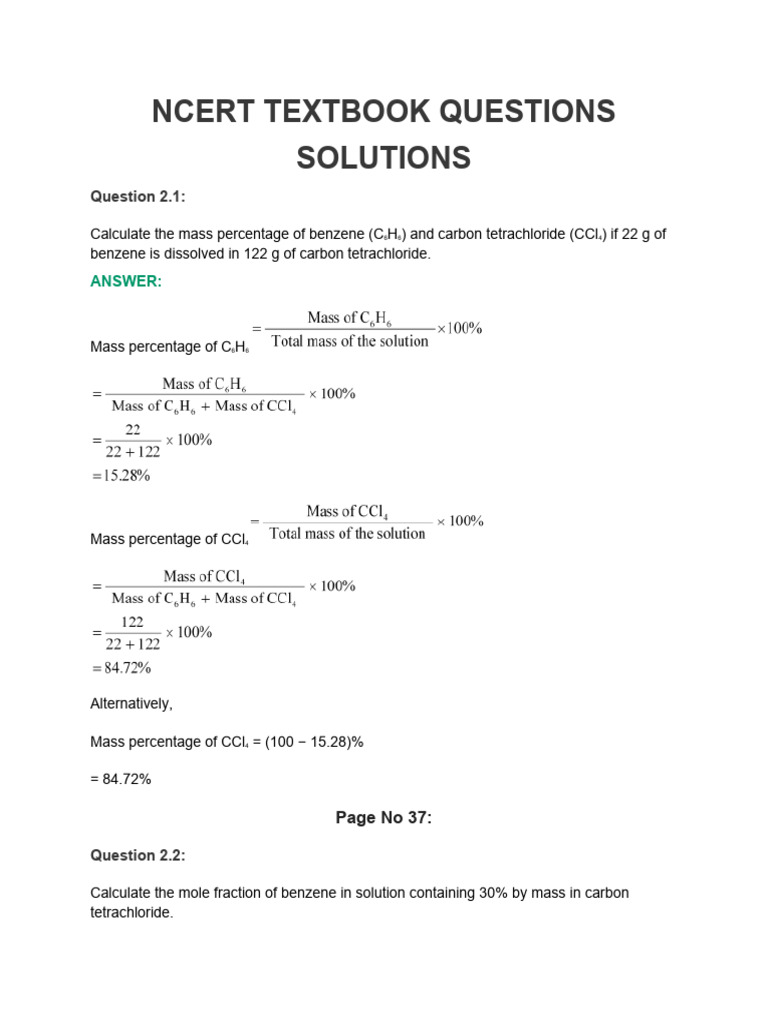 Ncert Textbook Questions Solutions | PDF | Molar Concentration | Mole ... Ncert Textbook Questions Solutions | PDF | Molar Concentration | Mole ...