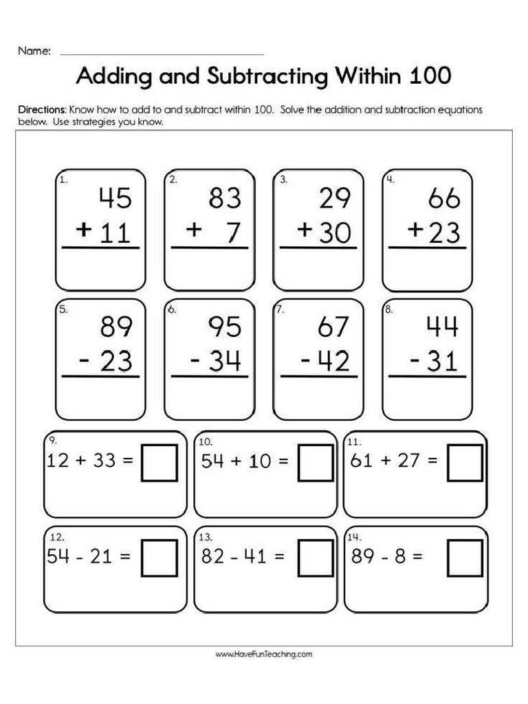 Adding and Subtracting Within 100 Worksheet | PDF