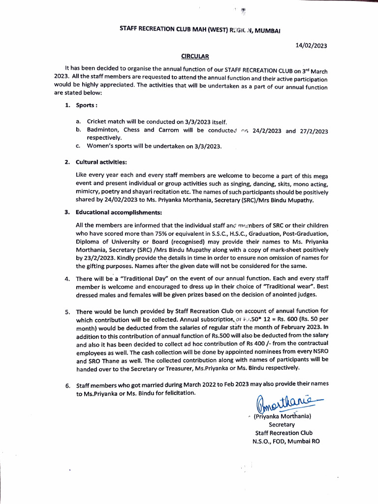 Annual Day Circular | PDF