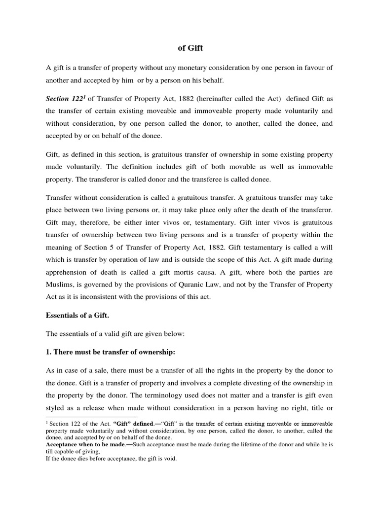Essentials of Valid Gift in Property Law | PDF | Property | Consideration