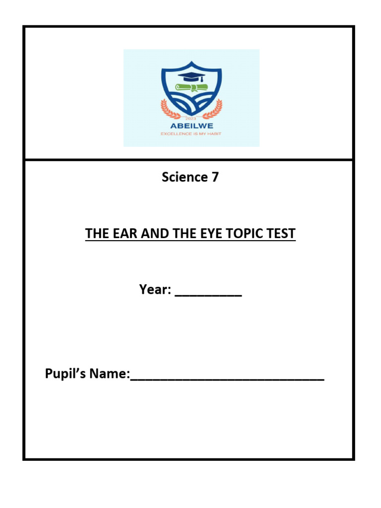 Eye and Ear Topic Test for Grade 7 | PDF | Ear | Eye