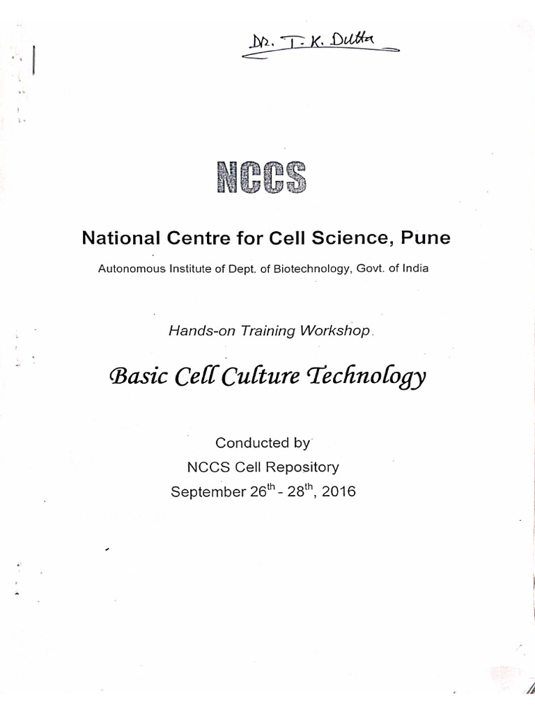 Basic Cell Culture Technology by NCCS | PDF