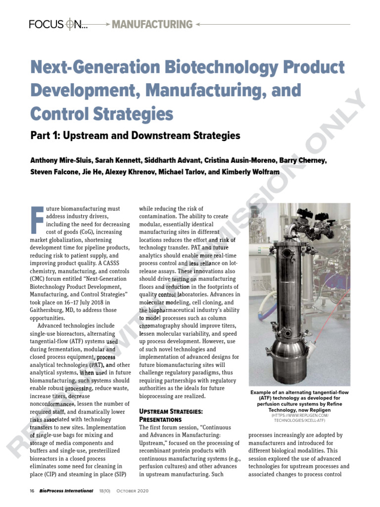 Next-Generation Biotechnology Product - Upstream and Downstream | PDF ...