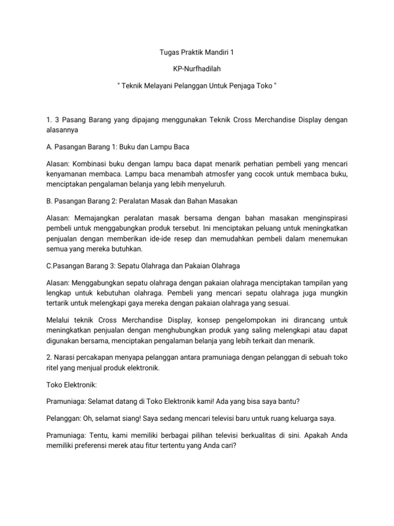 TPM1 - Teknik Melayani Pelanggan - Nurfhadilah | PDF