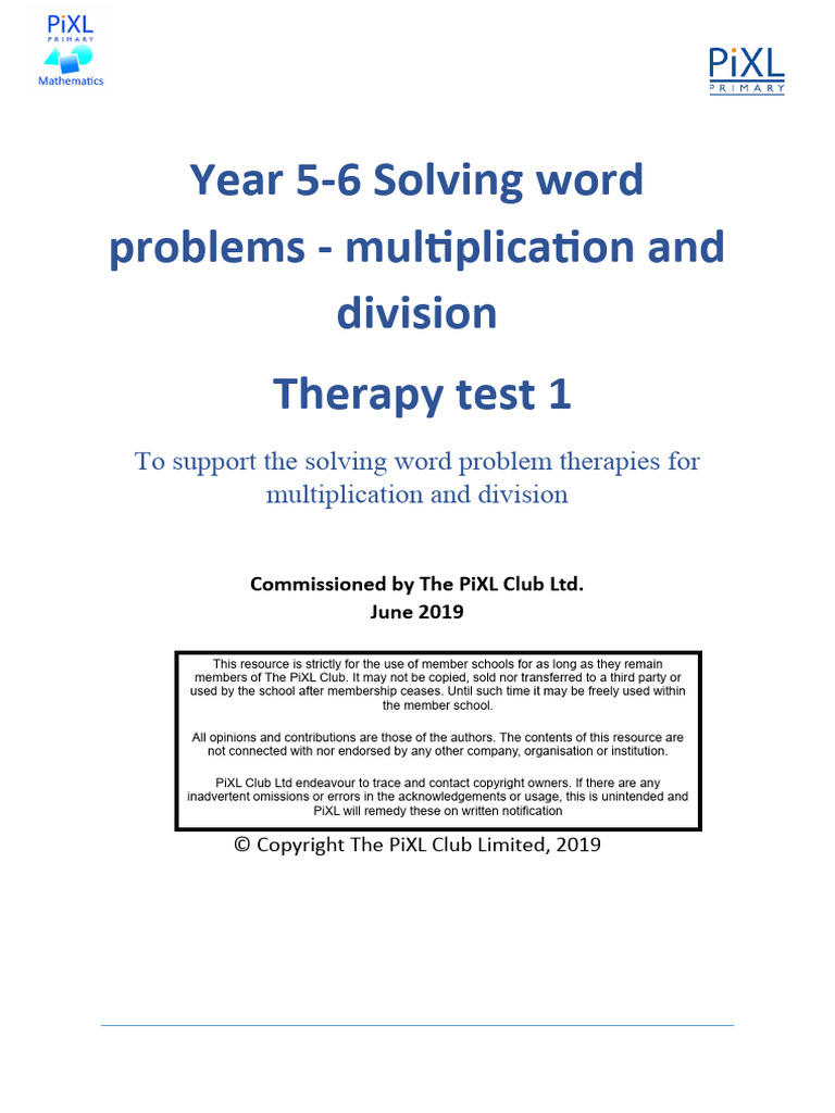 Y5 6 Solving Word Problems Multiplication and Division Therapy Test 1 | PDF
