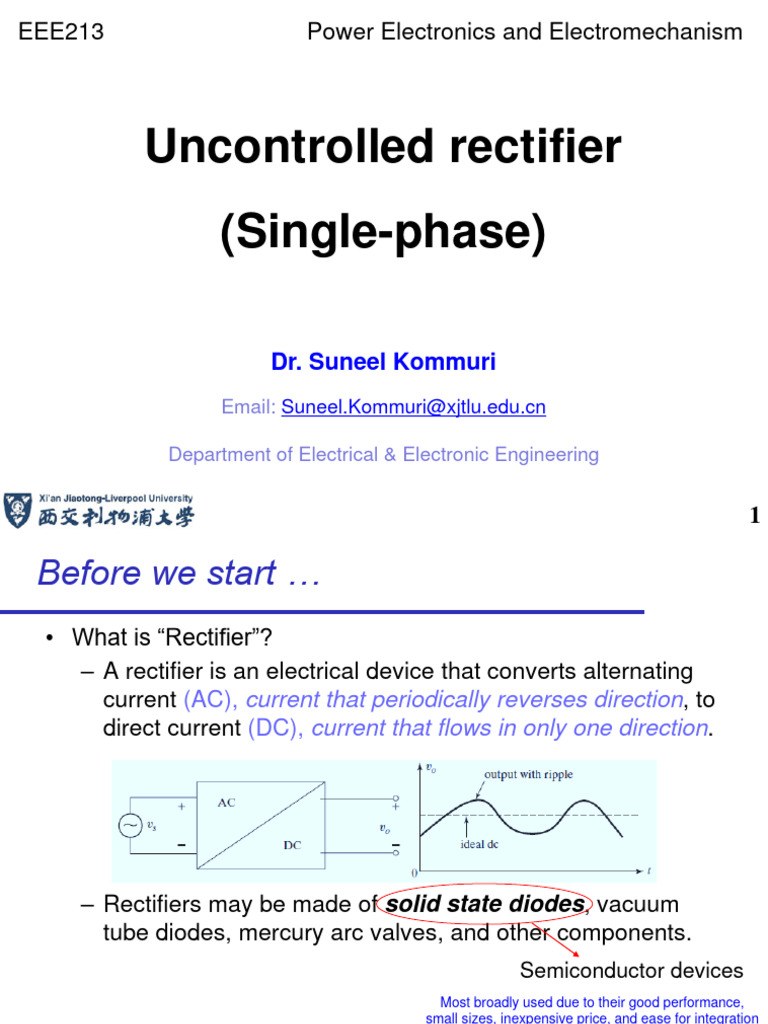Week2_Lecture2_Uncontrolled rectifier 1_1Phase | PDF | Rectifier | P–N Junction