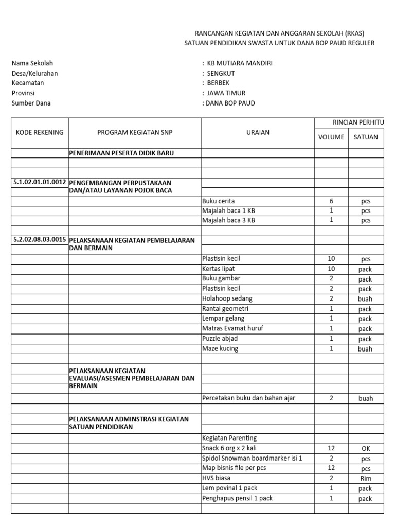 KB MM Rkas Bop Paud Reguler | PDF