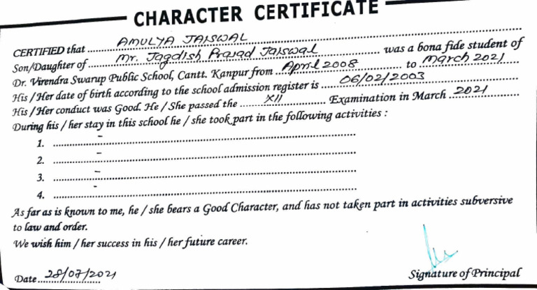 Character Certificate | PDF