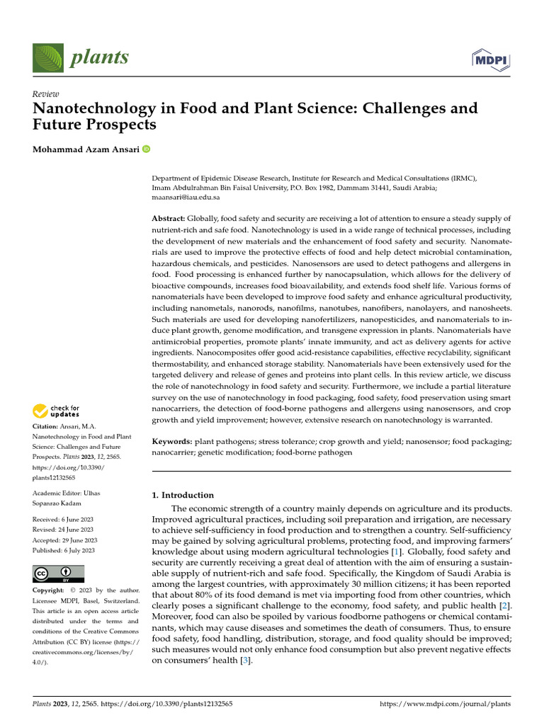 Nanotechnology in Food and Plant Science | PDF | Food Security | Nanotechnology
