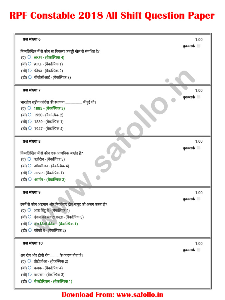 RPF Constable Solved Question Paper 2018 All Shift (WWW - Gksolves.com ...