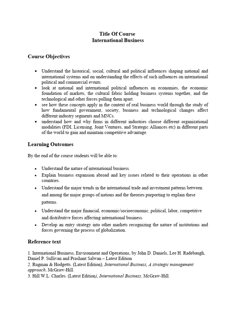 International Business Course | PDF | International Business | Business