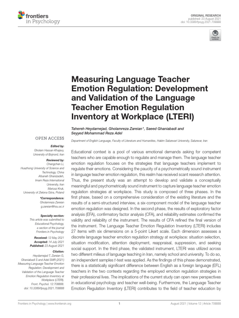 Measuring_Language_Teacher_Emotion_Regulation_Deve | PDF | Emotional Self Regulation | Emotions