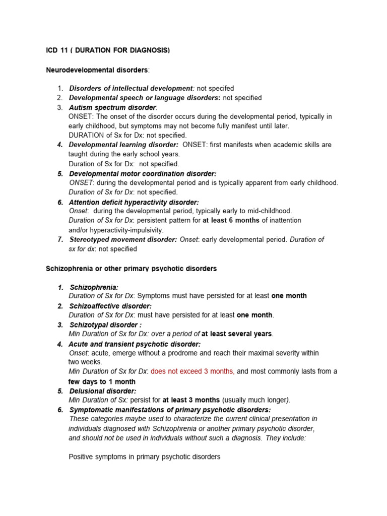 ICD11 Classification (Duration for Diagnosis) | PDF | Mood Disorders ...