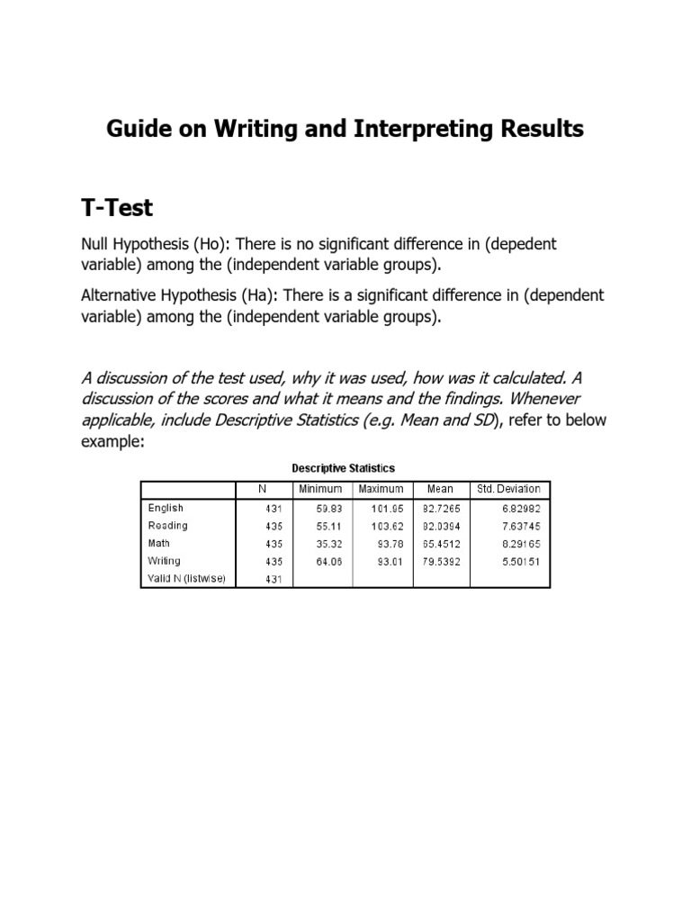 Guide on Writing and Interpreting Results | Download Free PDF | Student ...
