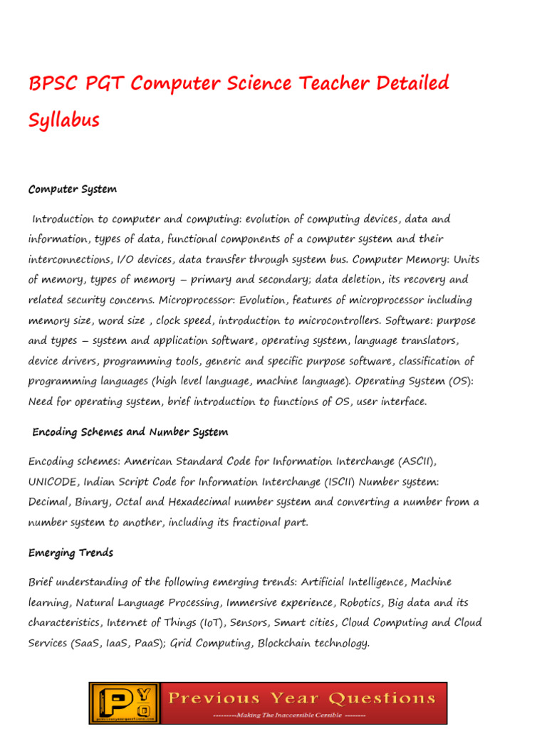 BPSC PGT Computer Science Teacher Detailed Syllabus | PDF | Computer Network | Relational Model