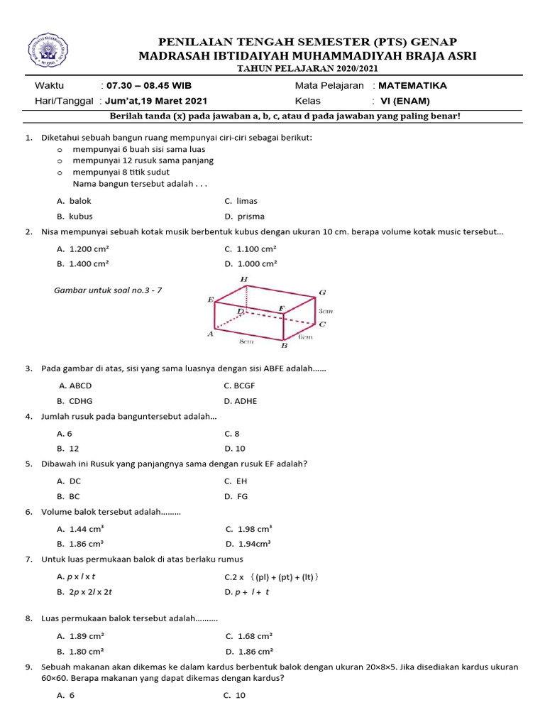 Soal Pas Genap Matematika 6 Mim | PDF