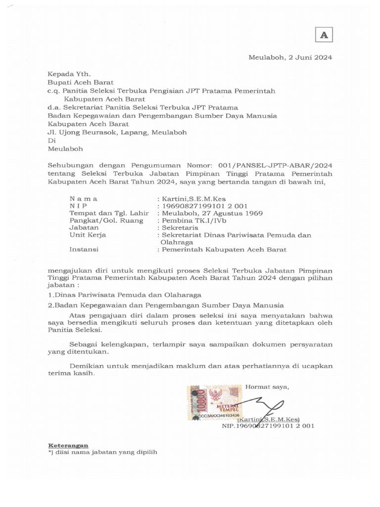 BAHAN - KARTINI - JPT 2024 Edit Form A | PDF