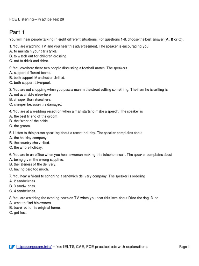 FCE Listening Practice Test 26 | PDF