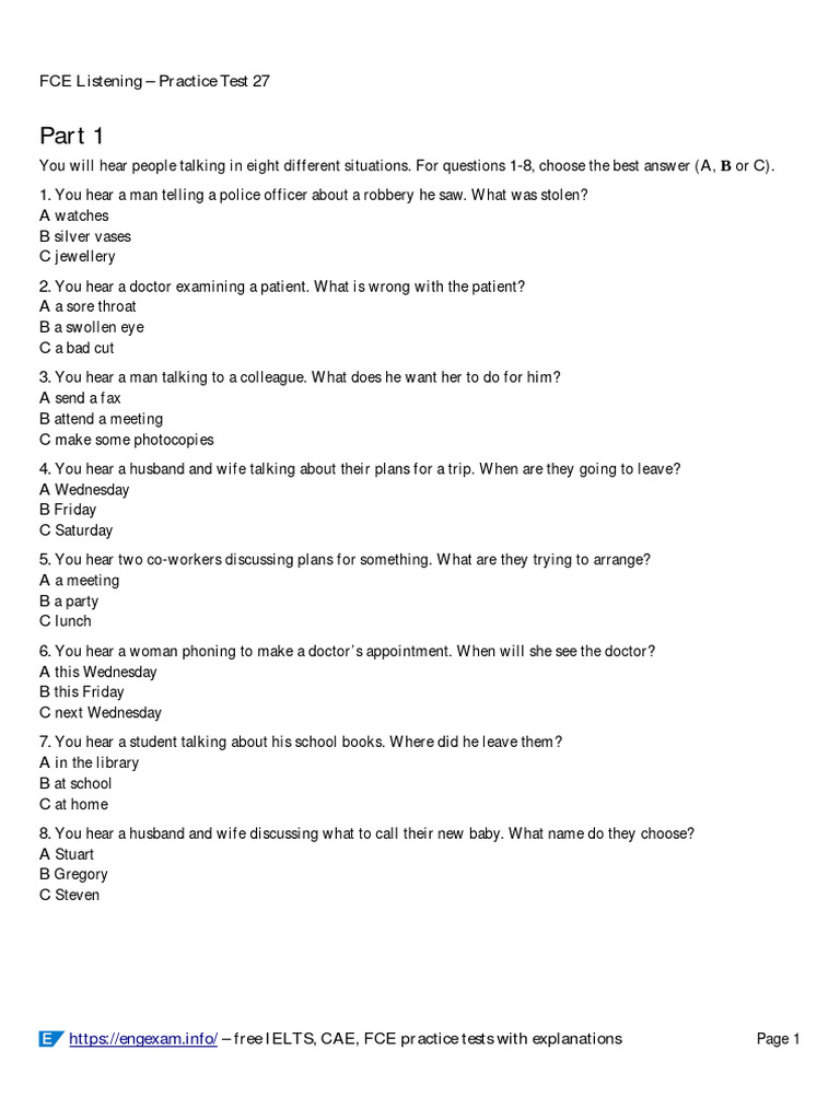 FCE Listening Practice Test 27 Printable | Download Free PDF | Swimming