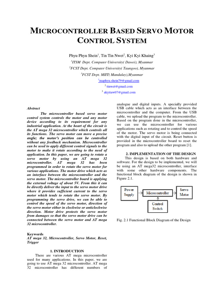 Ijctt-Microcontroller Based Servo Motor Control System | PDF | Electric ...