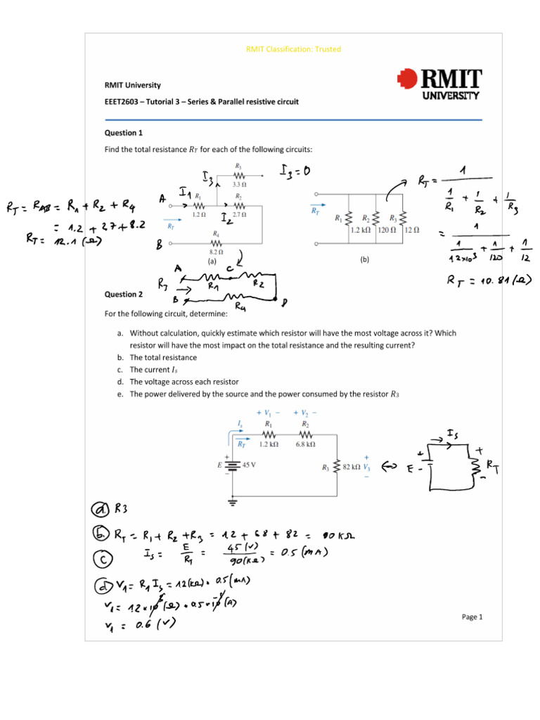 T3-Tutorial - Series Parallel Resistive Circuit - Solution - Hand ...